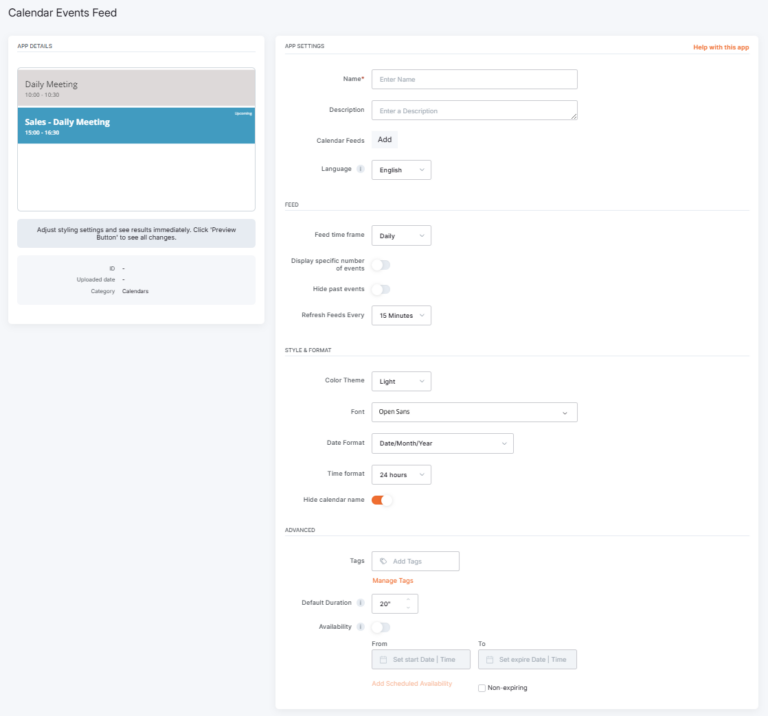 Calendar Events Feed App | Yodeck Docs