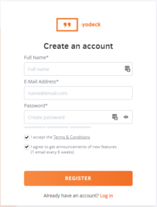 Logging into the Yodeck Portal and creating an account – Yodeck