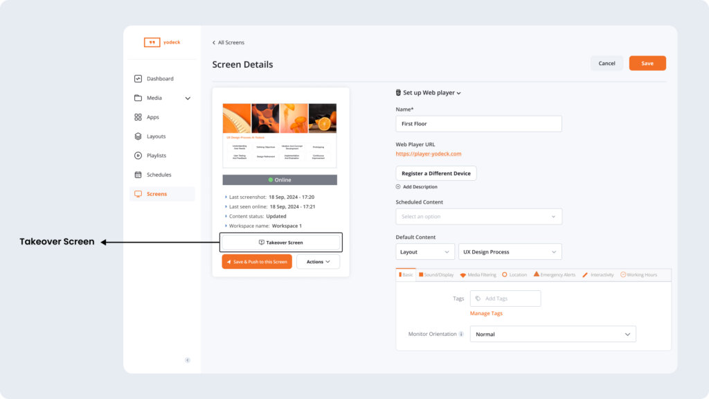 Screen Takeover | Yodeck Docs