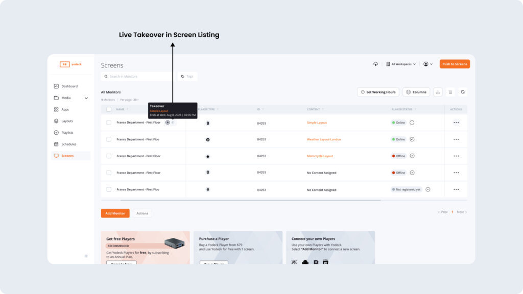 Screen Takeover | Yodeck Docs