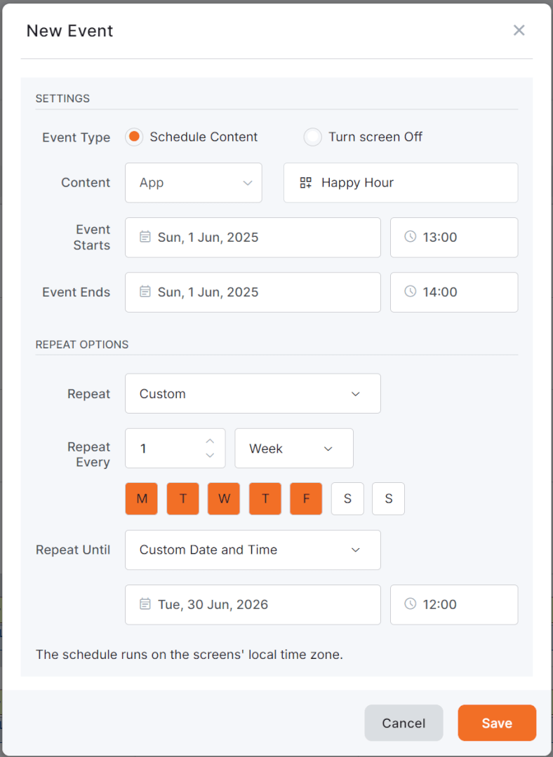 Examples of Schedules | Yodeck Docs