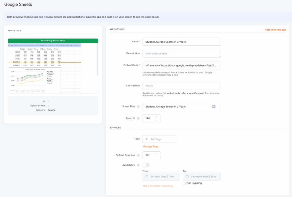 Google Sheets App | Yodeck Documentation